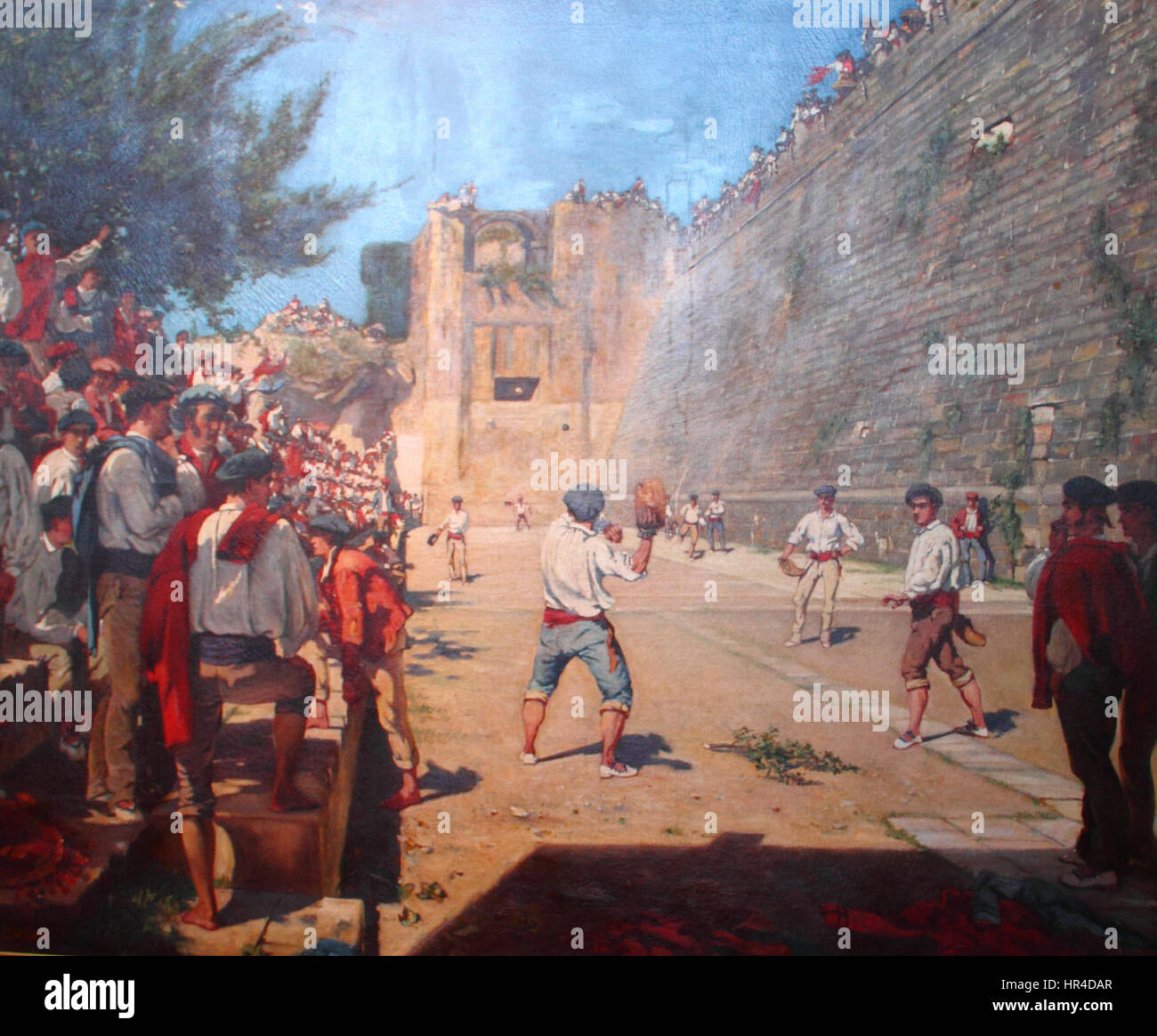 This painting shows a traditional Basque pelota game being played under ...