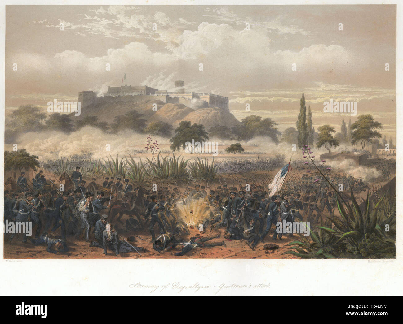 This artwork depicts the Battle of Chapultepec during the Mexican ...