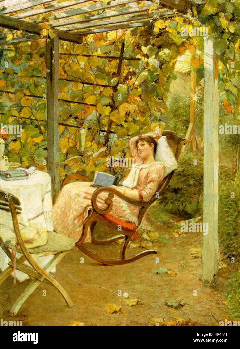 'Pergola' by Oscar Bluhm is an atmospheric 1892 painting that depicts a ...
