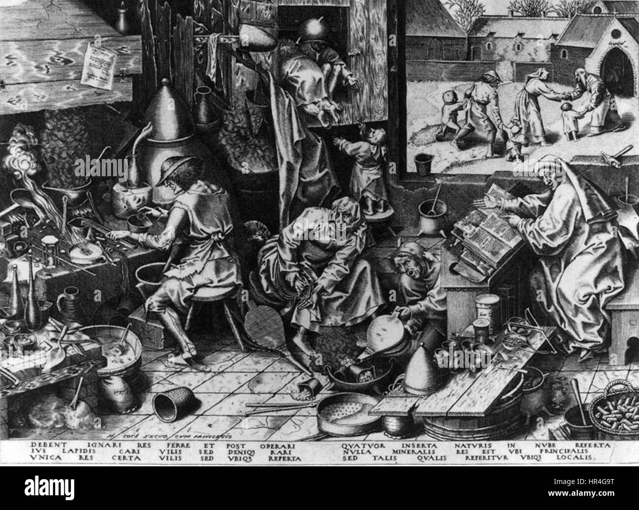 'The Alchemist' by Philips Galle depicts an alchemist engrossed in his ...