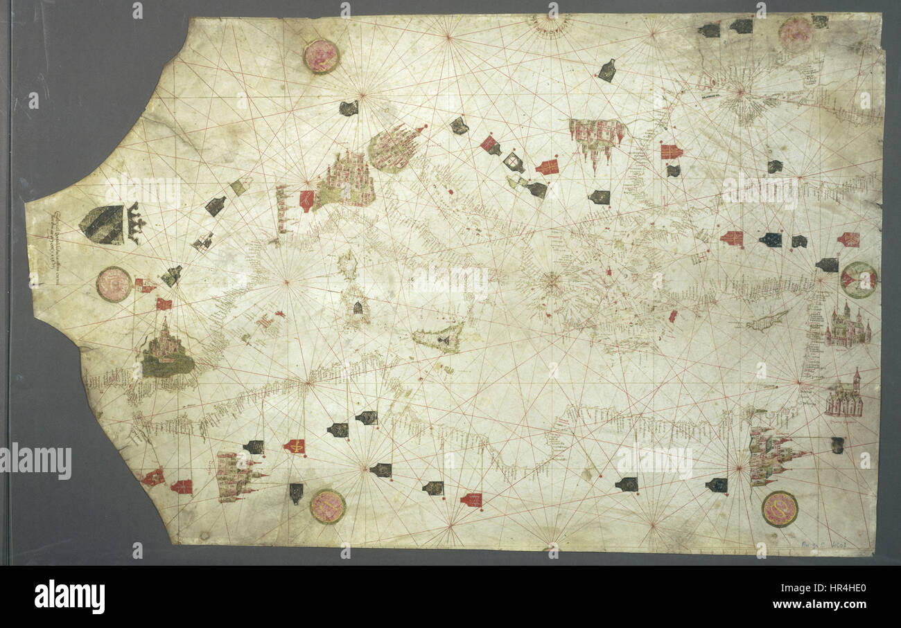 Portolan chart of Gabriel de Vallseca (1447 Stock Photo - Alamy