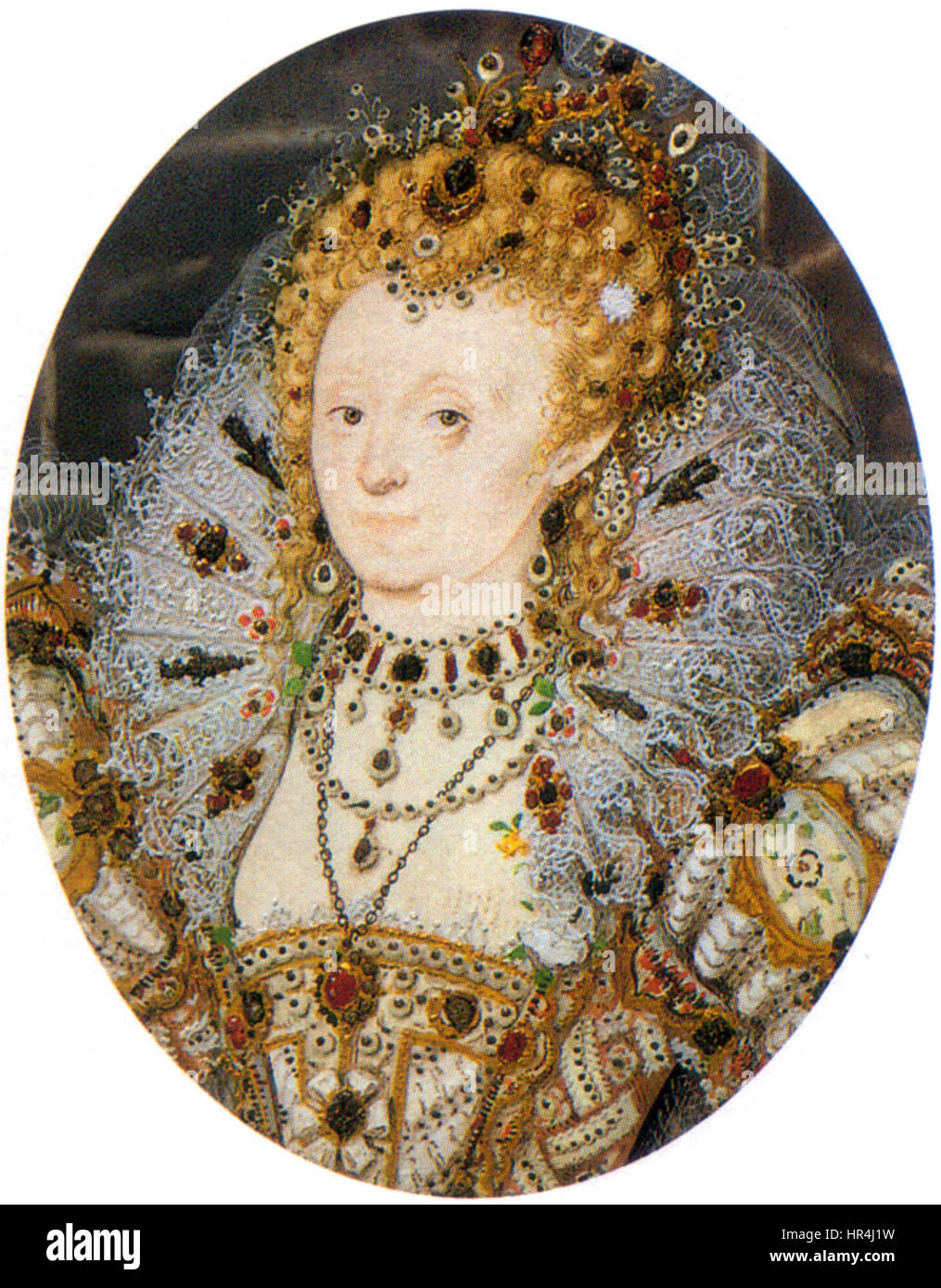 This miniature portrait by Nicholas Hilliard depicts Queen Elizabeth I ...