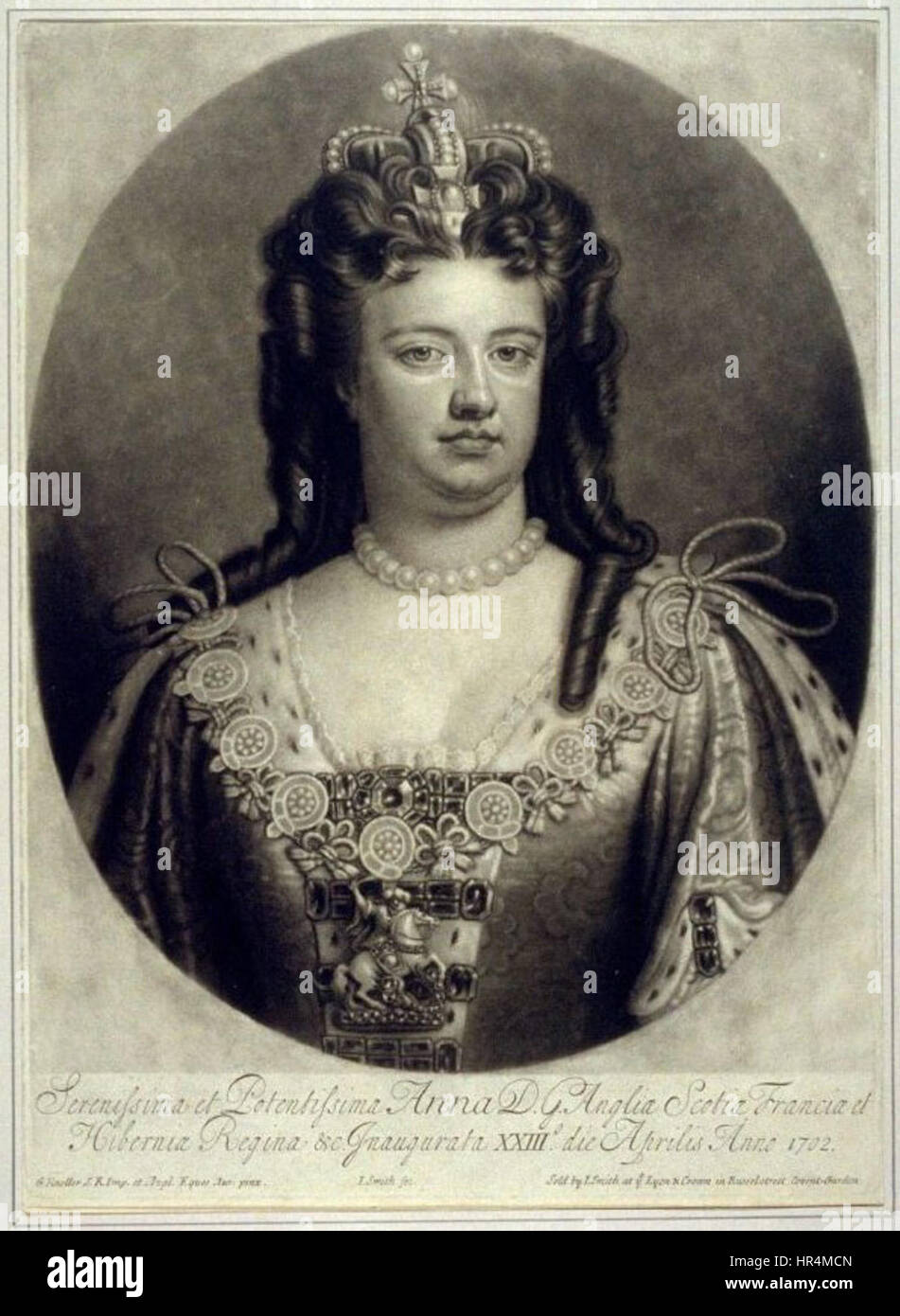 Portrait of Queen Anne - Engraving - Smith Stock Photo - Alamy