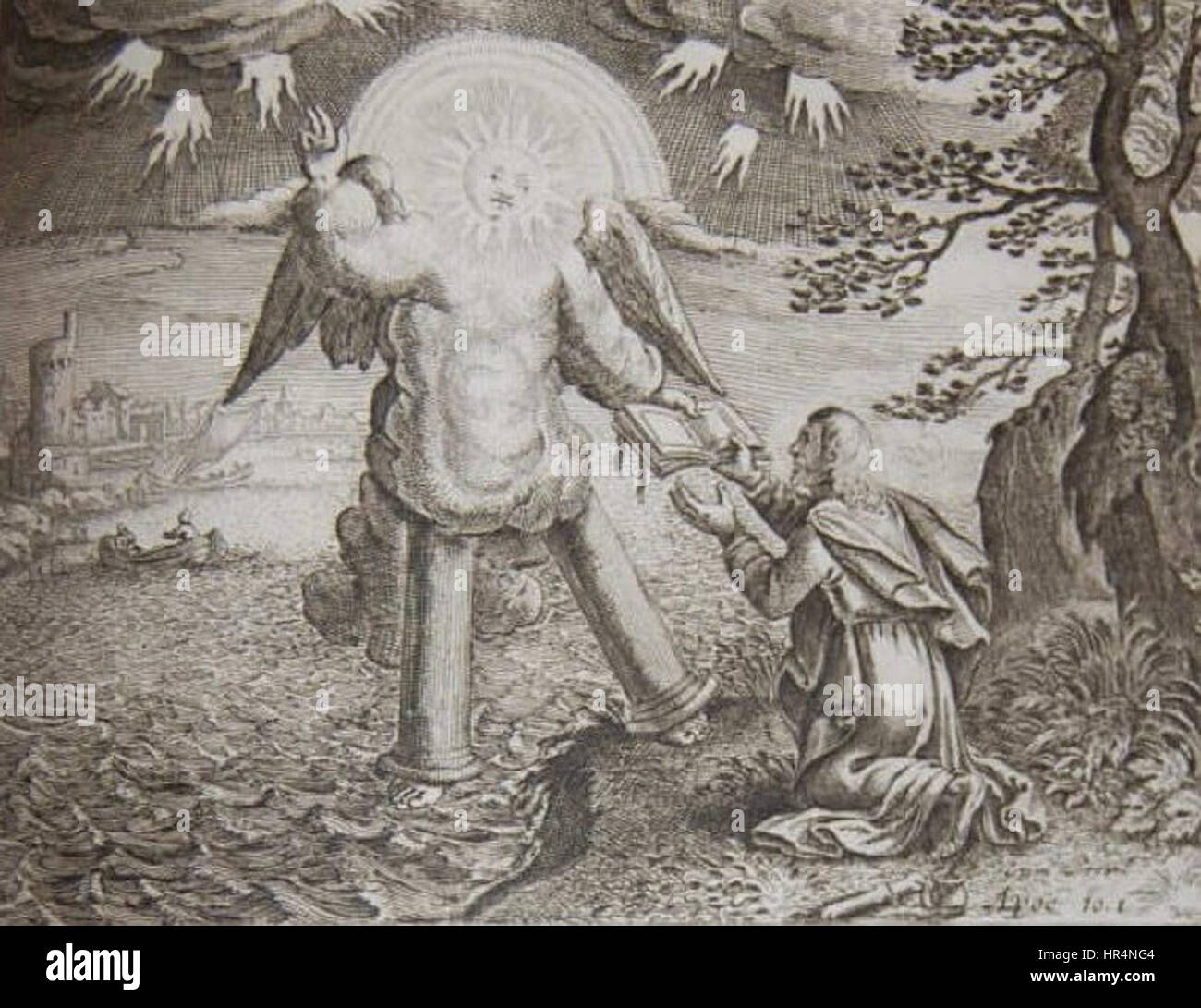 Piscator Bible Apocalyps Angel with book Stock Photo - Alamy