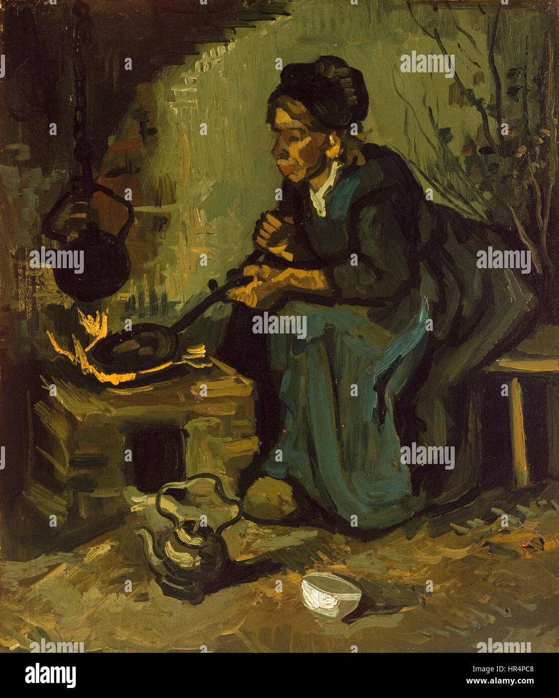 Peasant Woman Cooking by a Fireplace Stock Photo - Alamy
