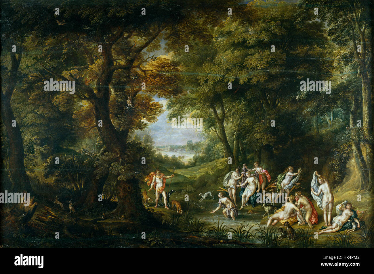 'Paisaje con Diana y Acteon' depicts a mythological scene of Diana, the ...
