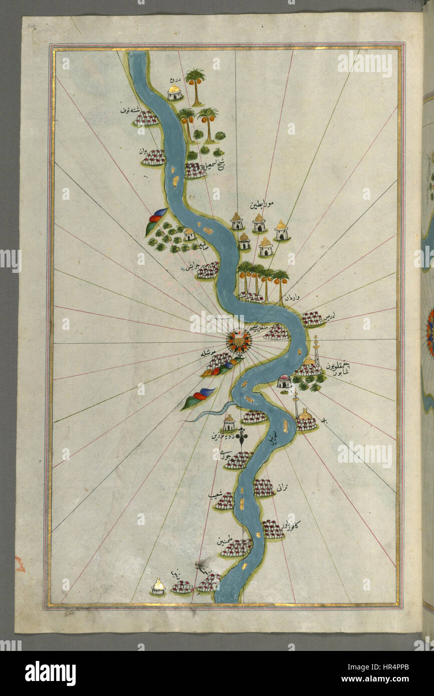 Piri Reis - Map of the River Nile with Various Oases on Each Side ...