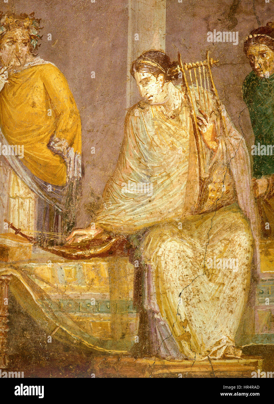 This fresco from Pompeii depicts a musician playing a harp and cithara ...