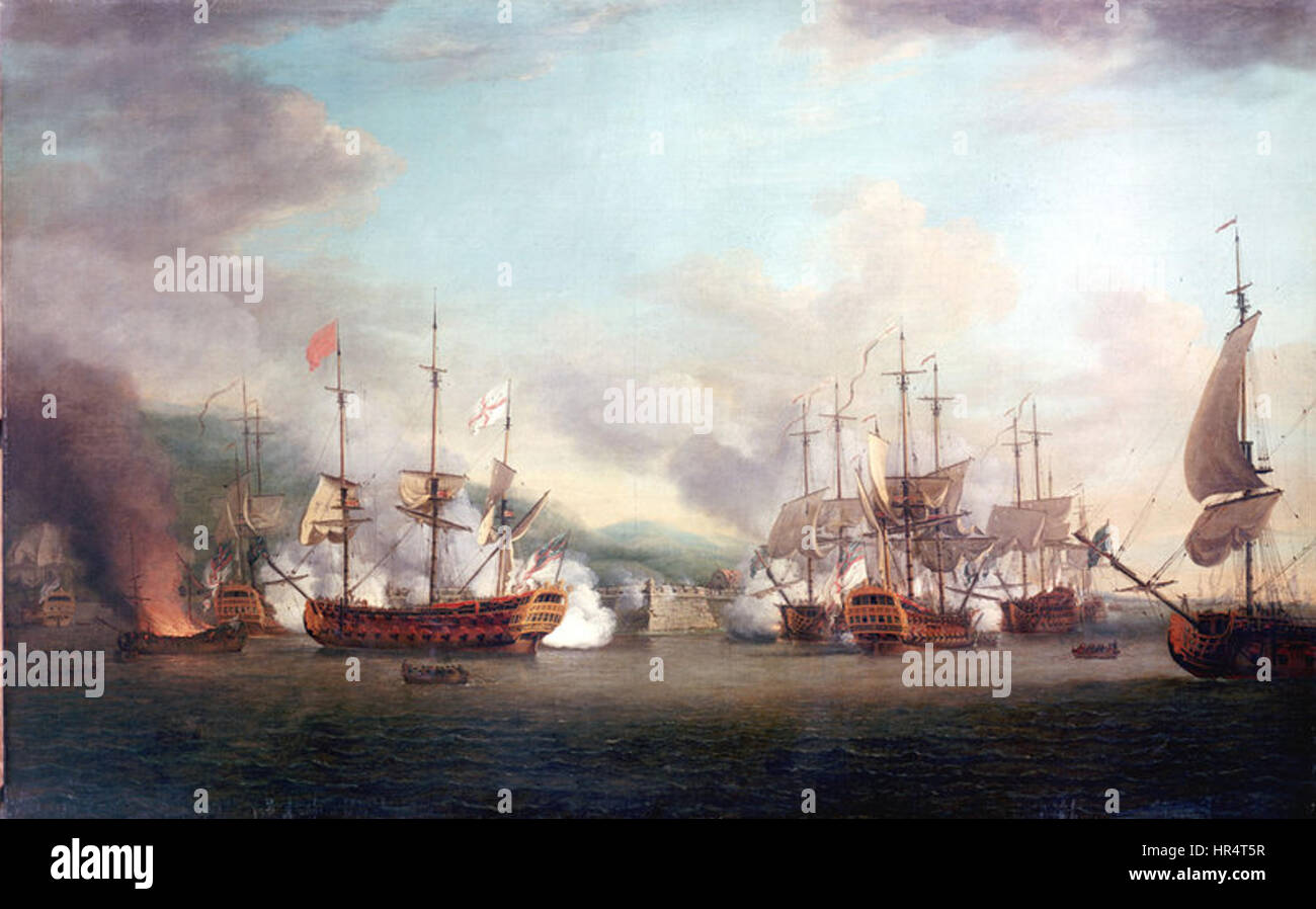 The artwork 'Port Louis 1748' depicts the harbor of Port Louis ...