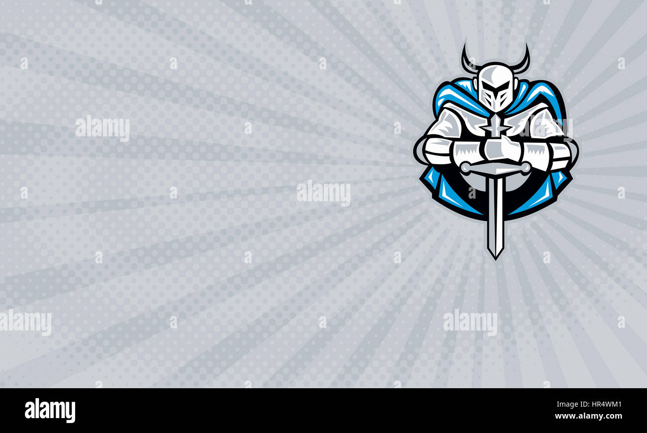 Business card showing Illustration of a knight with sword facing front ...
