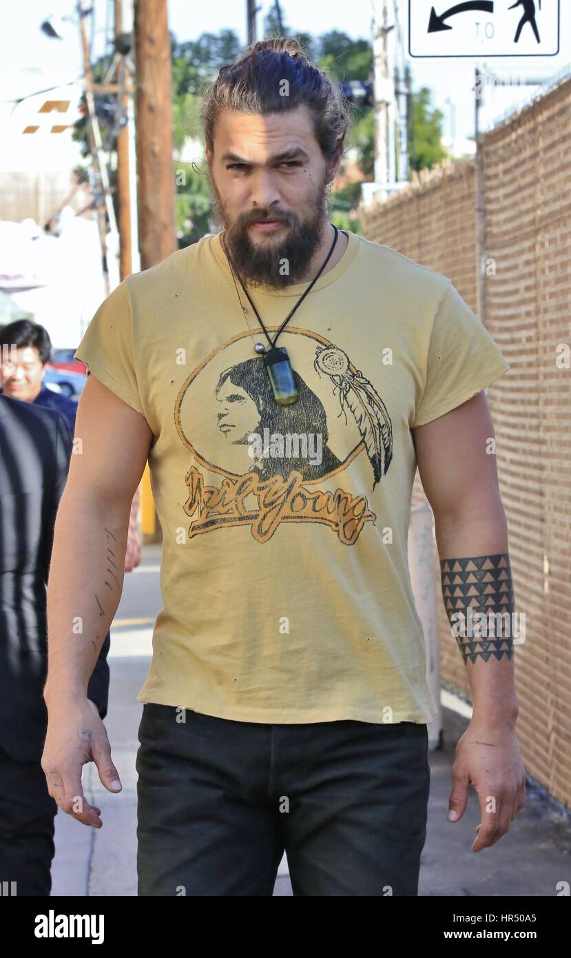 Jason Momoa arrives at the Jimmy Kimmel studios for an appearance on ...
