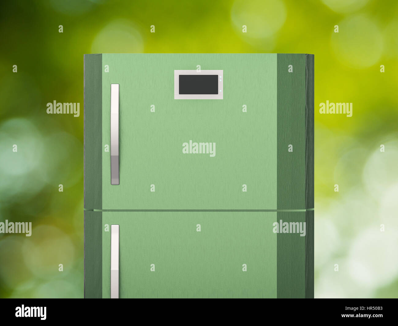 3d rendering green refrigerator on green background Stock Photo - Alamy