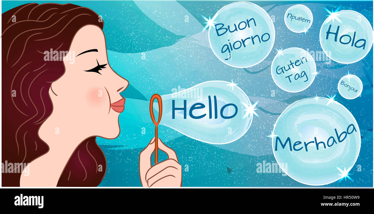 Holiday November 21 - World hello day. Card with speech bubbles with ...