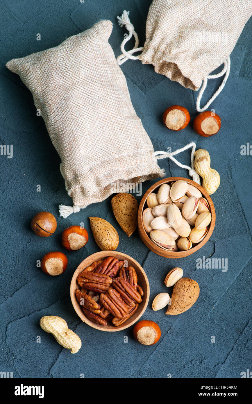 nut mix on a table, varios of nuts Stock Photo - Alamy