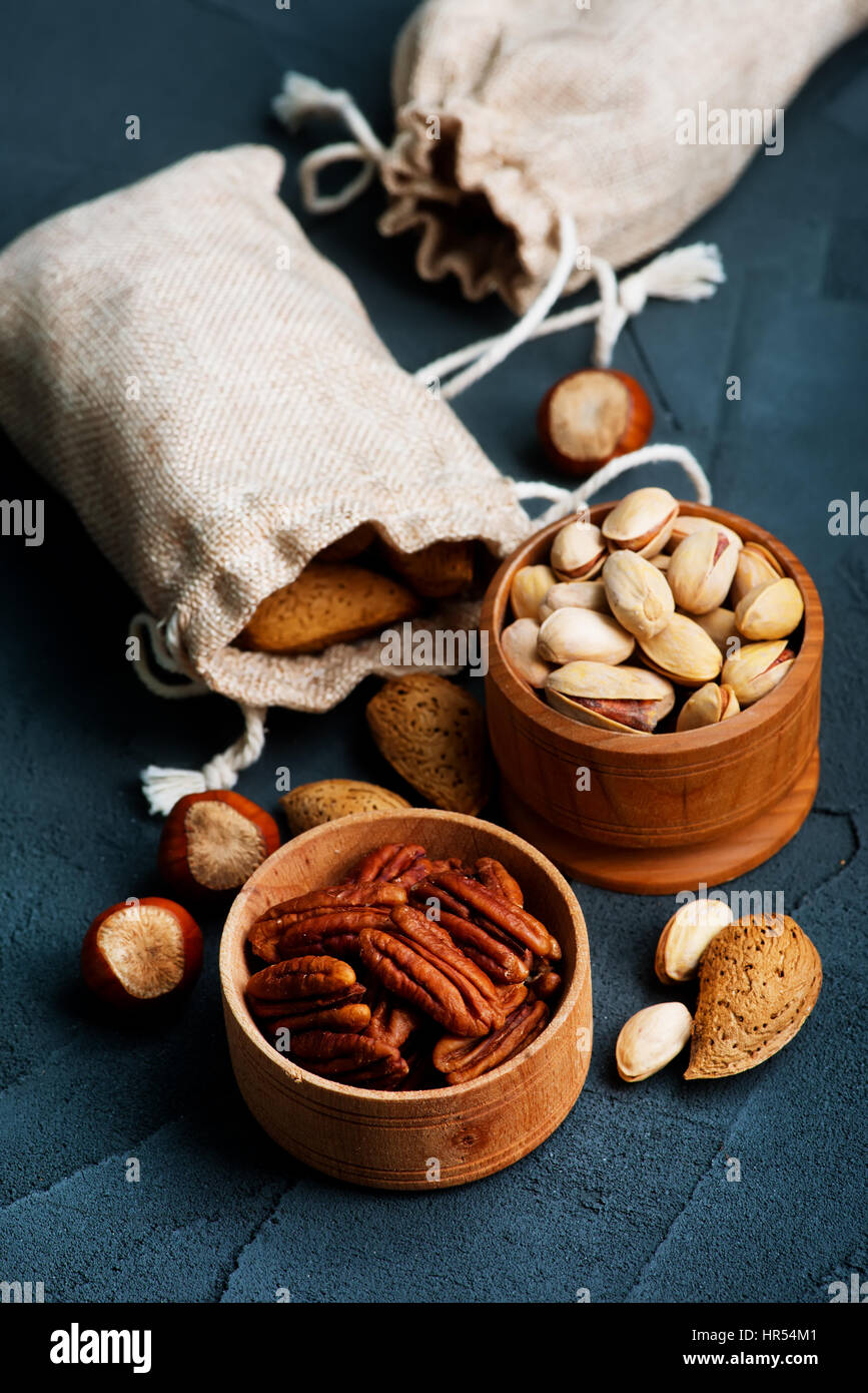 nut mix on a table, varios of nuts Stock Photo - Alamy