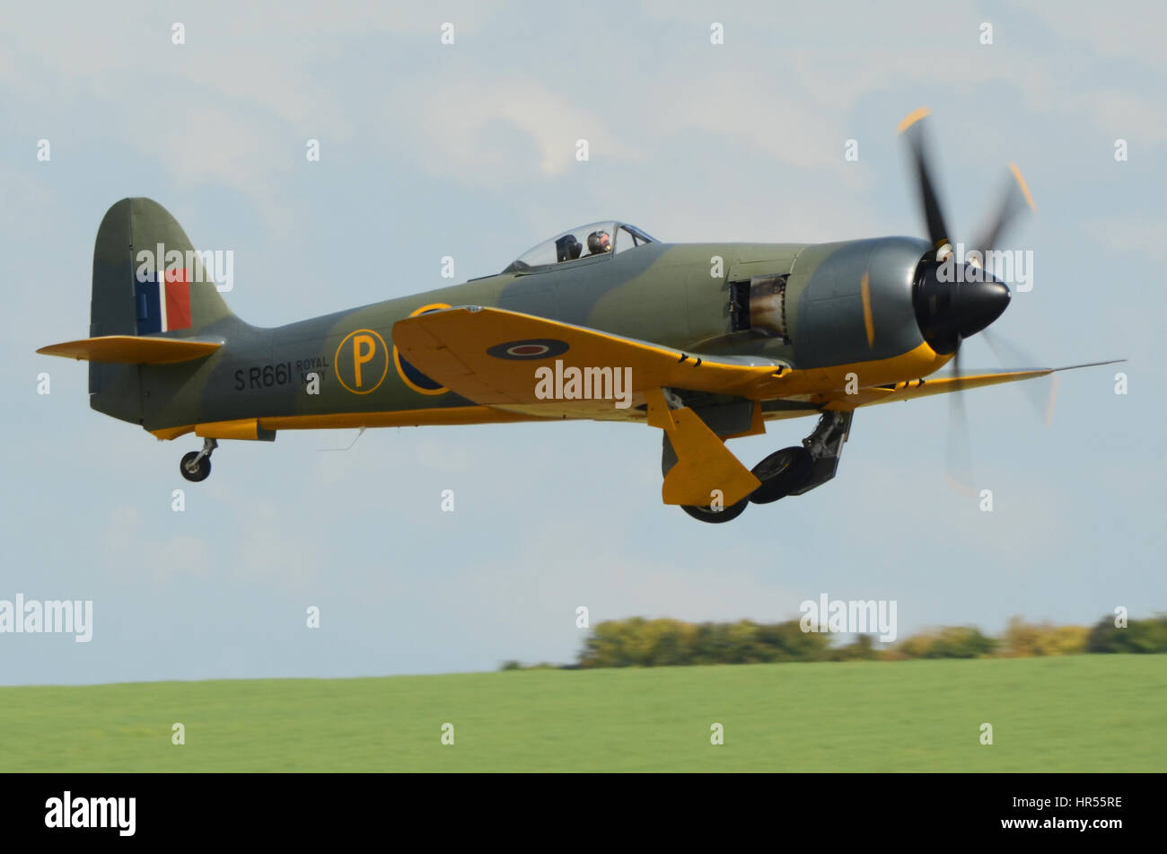 Hawker Fury fighter plane flying at the Flying Legends Air Show at IWM ...