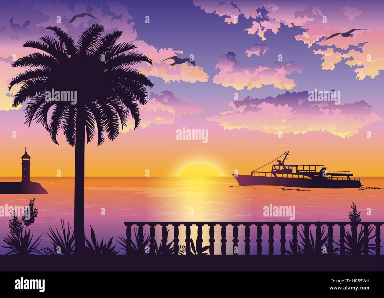 Sea and railing Stock Vector Images - Alamy