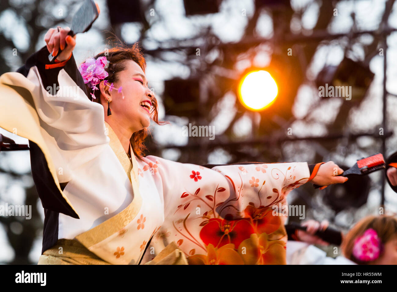 Yosakoi dance festival, Japan. Close up, Japanese woman dancing, arms ...
