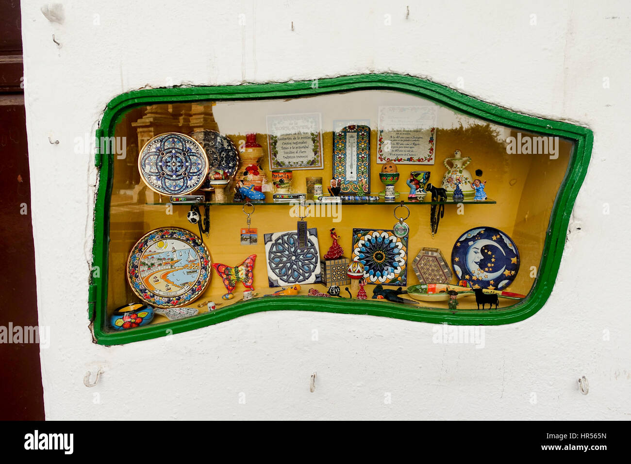 Window of souvenir shop with typical Spanish products. Marbella, Spain ...