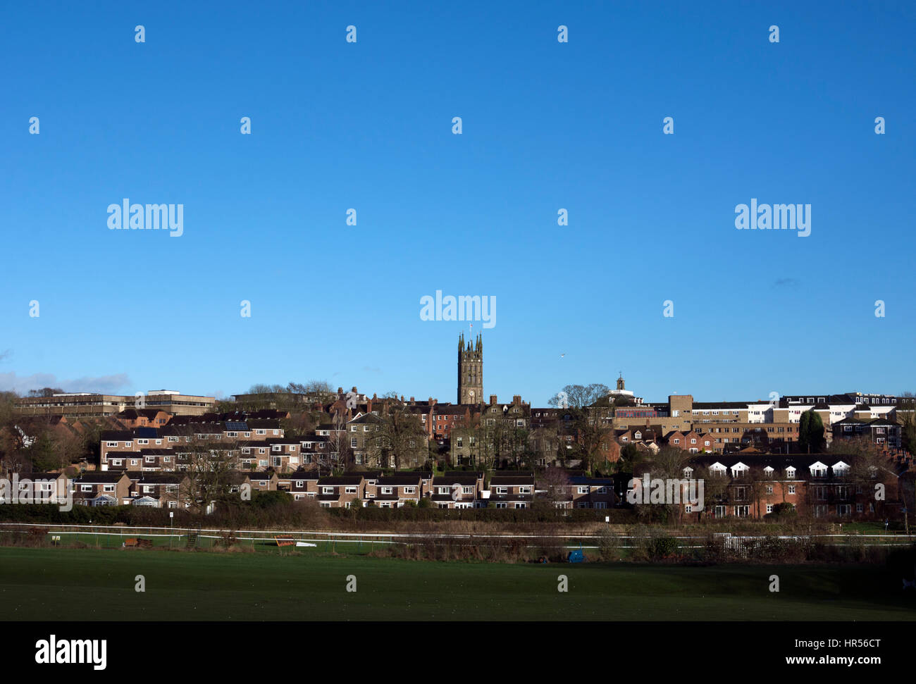 A view of Warwick town centre from the racecourse, Warwickshire ...