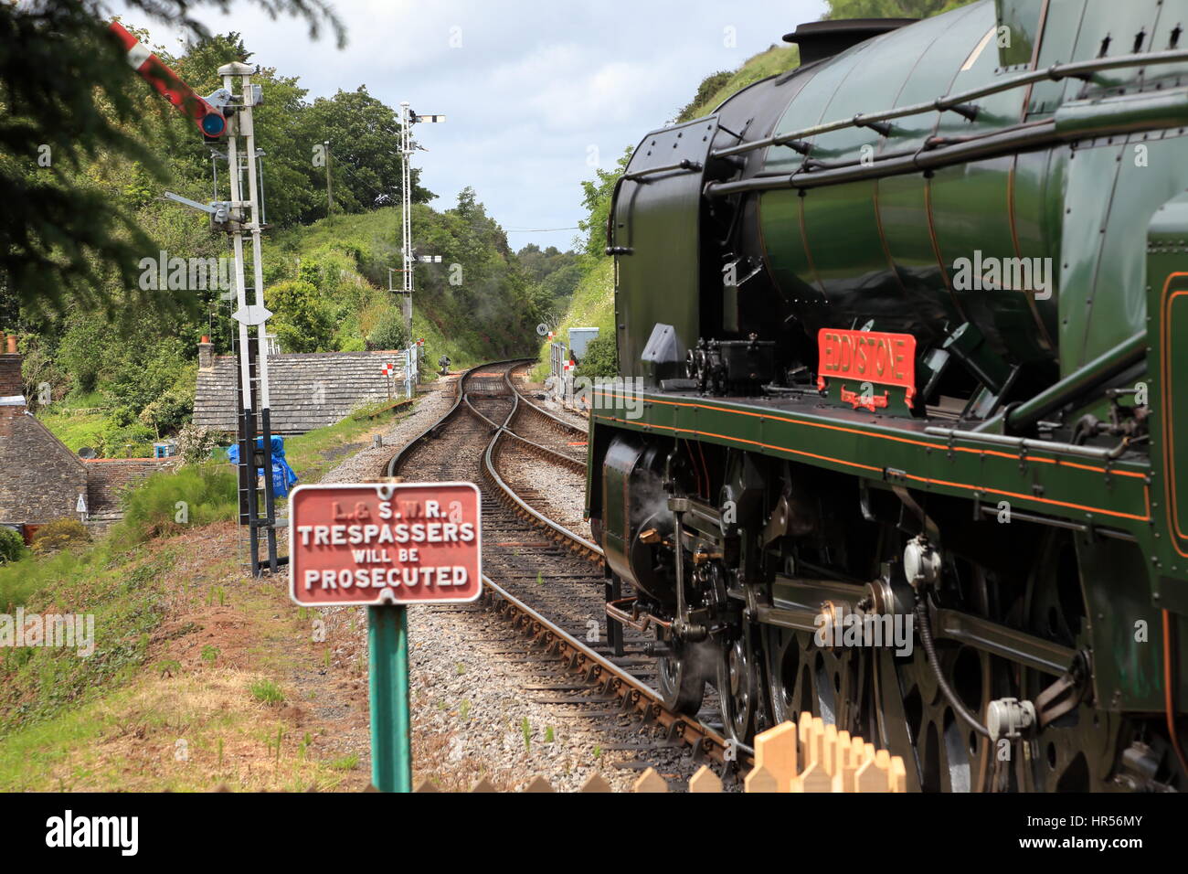 West Country class 4-6-2 steam locomotive Eddystone 34028 standing at ...