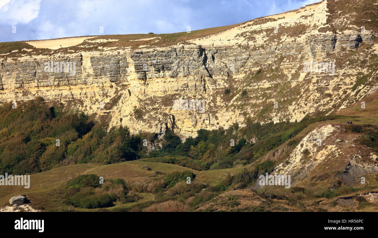 Imposing rock structure at Gore Cliff near St Catherine’s Point on Isle ...