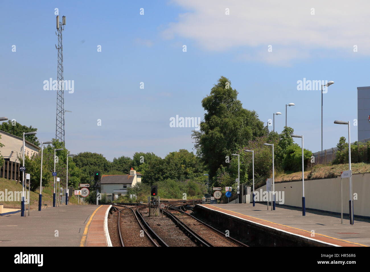 Lazy sunny afternoon mainline railway line gently sweeps from Branksome ...