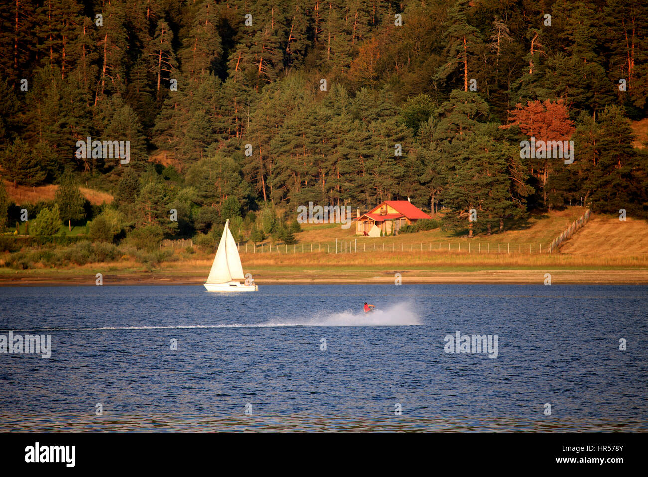 water sports in high mountain bulgarian lake Stock Photo - Alamy