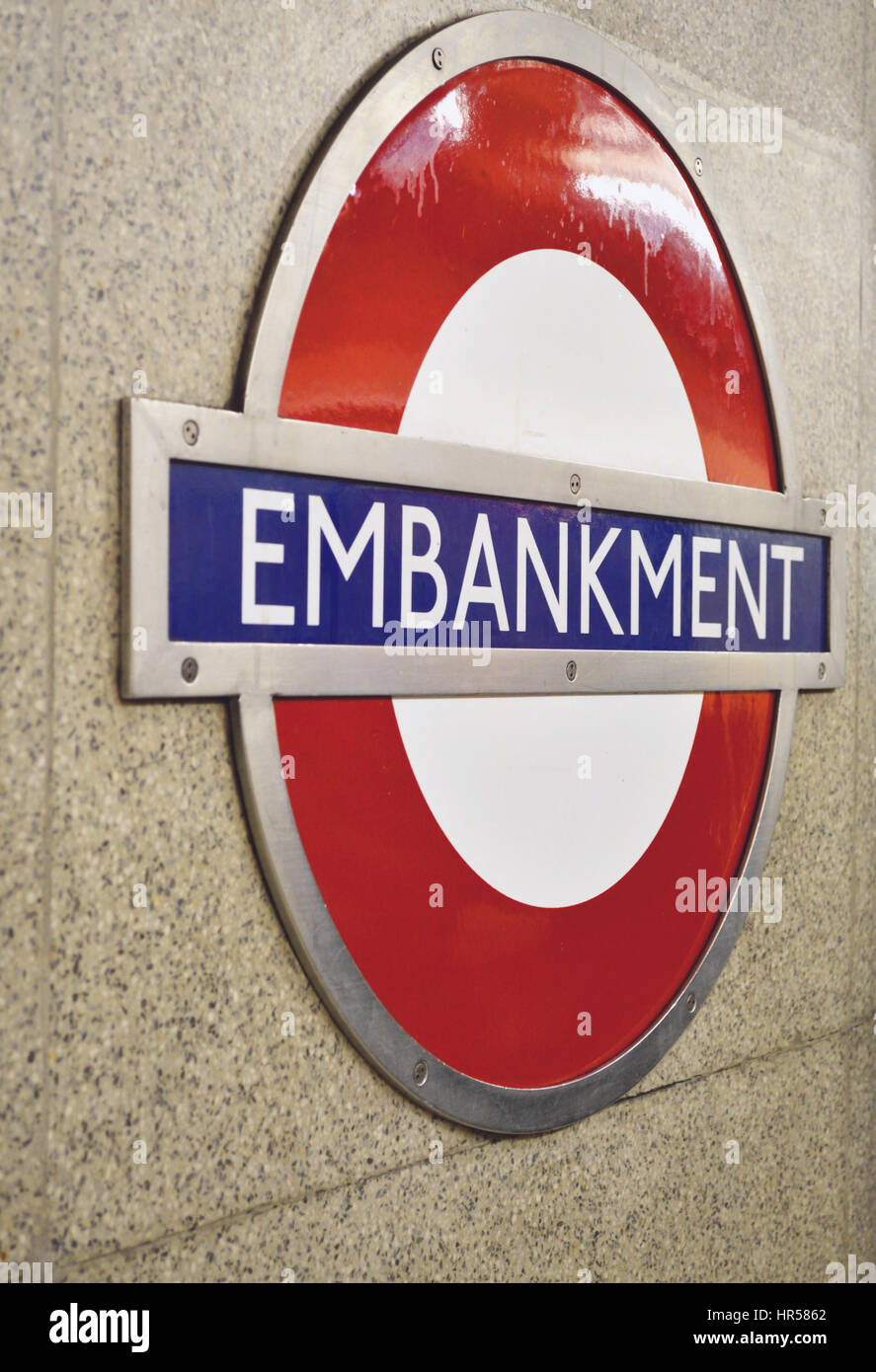 Underground sign at Embankment underground station in London, UK Stock ...