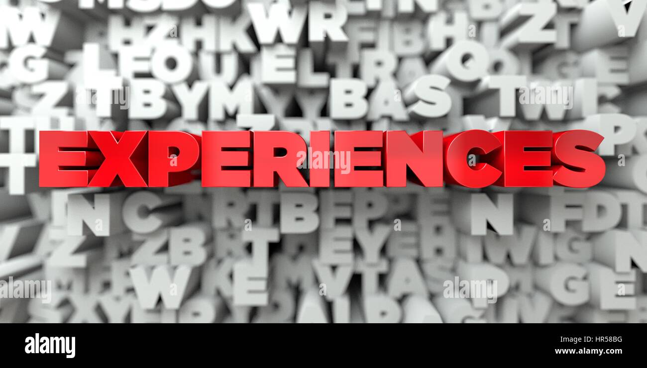 EXPERIENCES - Red text on typography background - 3D rendered royalty ...