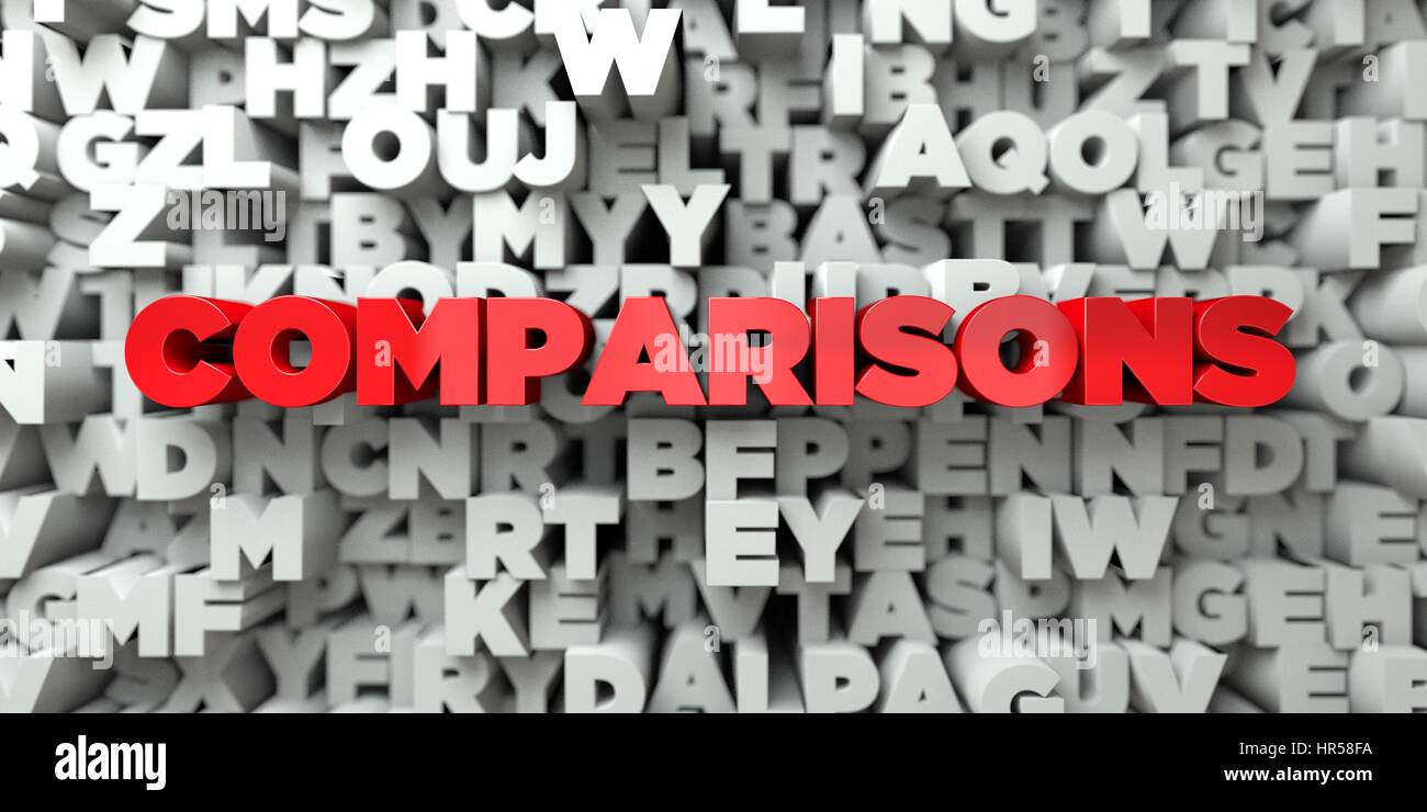 COMPARISONS - Red text on typography background - 3D rendered royalty ...