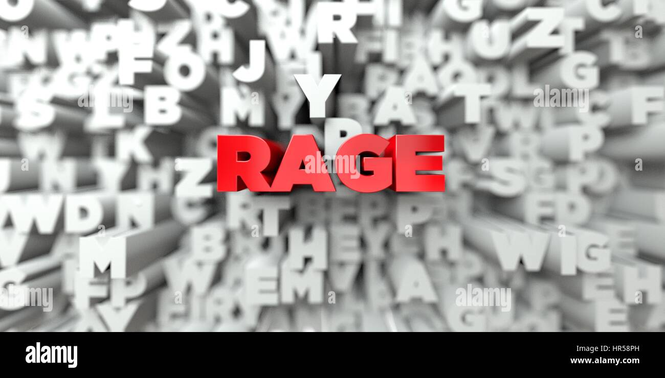 RAGE - Red text on typography background - 3D rendered royalty free ...