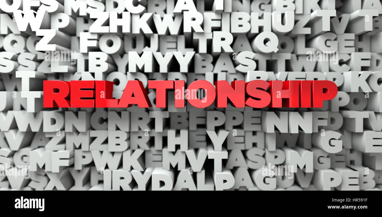 RELATIONSHIP - Red text on typography background - 3D rendered royalty ...