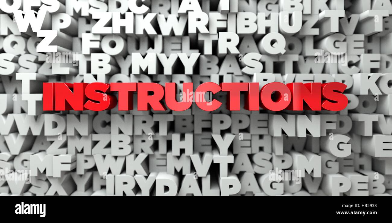 INSTRUCTIONS - Red text on typography background - 3D rendered royalty ...