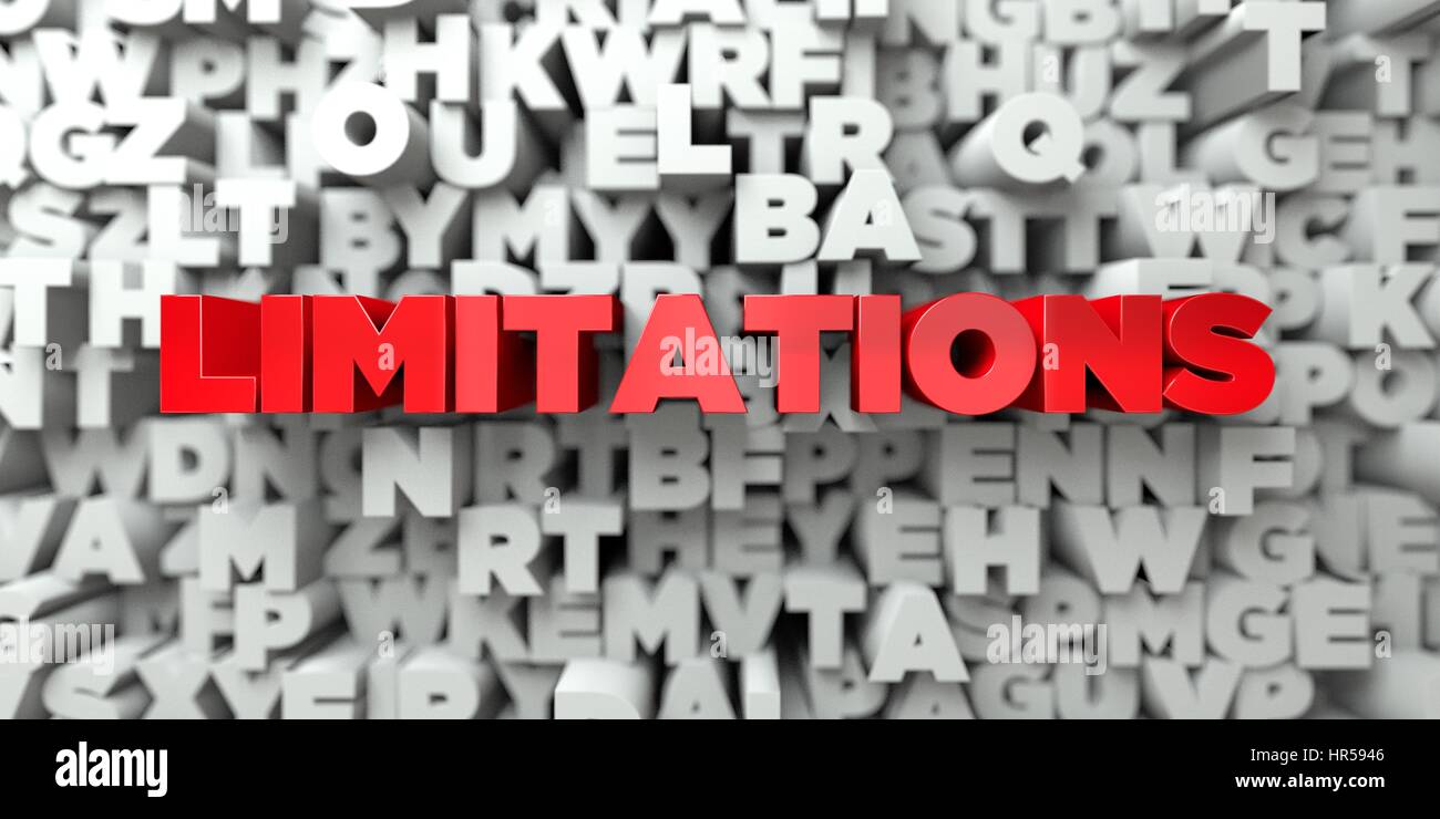 LIMITATIONS - Red text on typography background - 3D rendered royalty ...