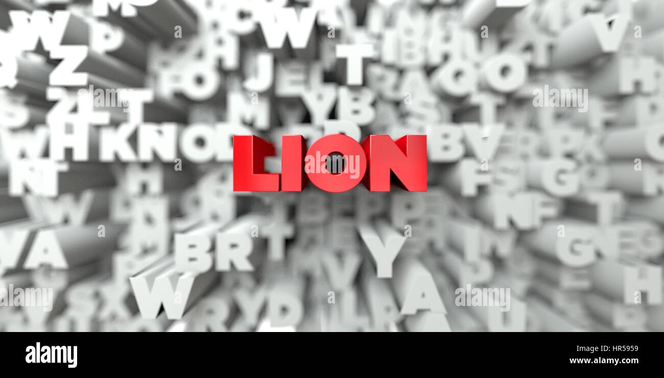 LION - Red text on typography background - 3D rendered royalty free ...