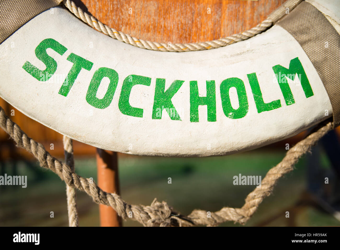 Rescue ring with Stockholm sign Stock Photo - Alamy