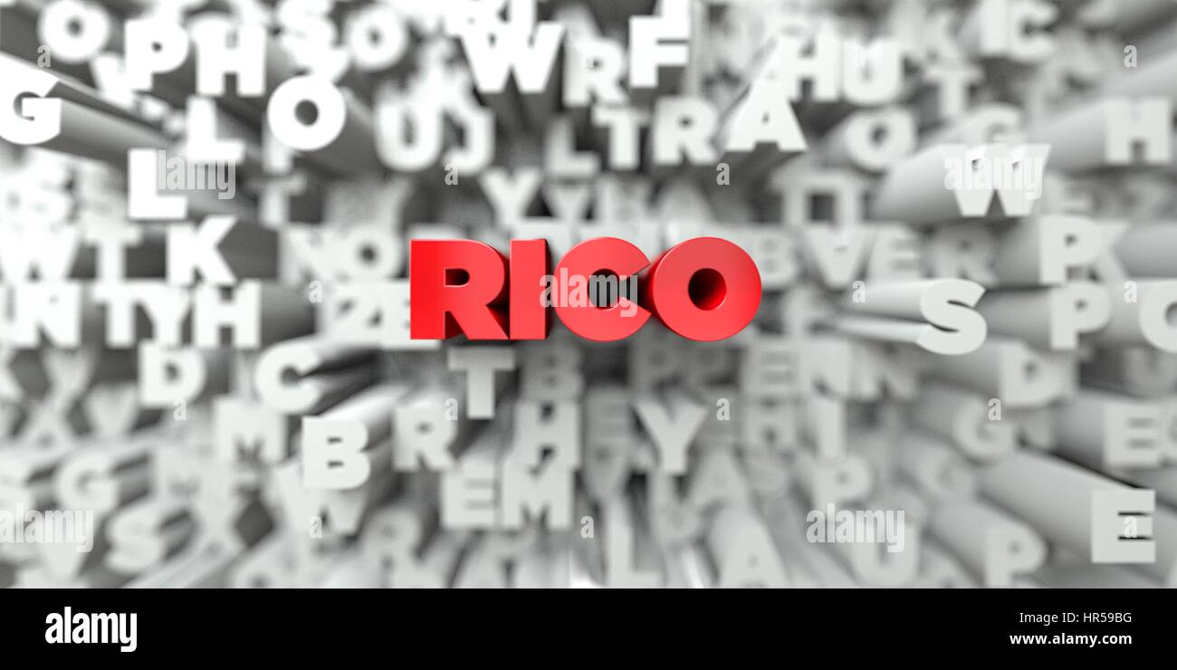 RICO - Red text on typography background - 3D rendered royalty free ...