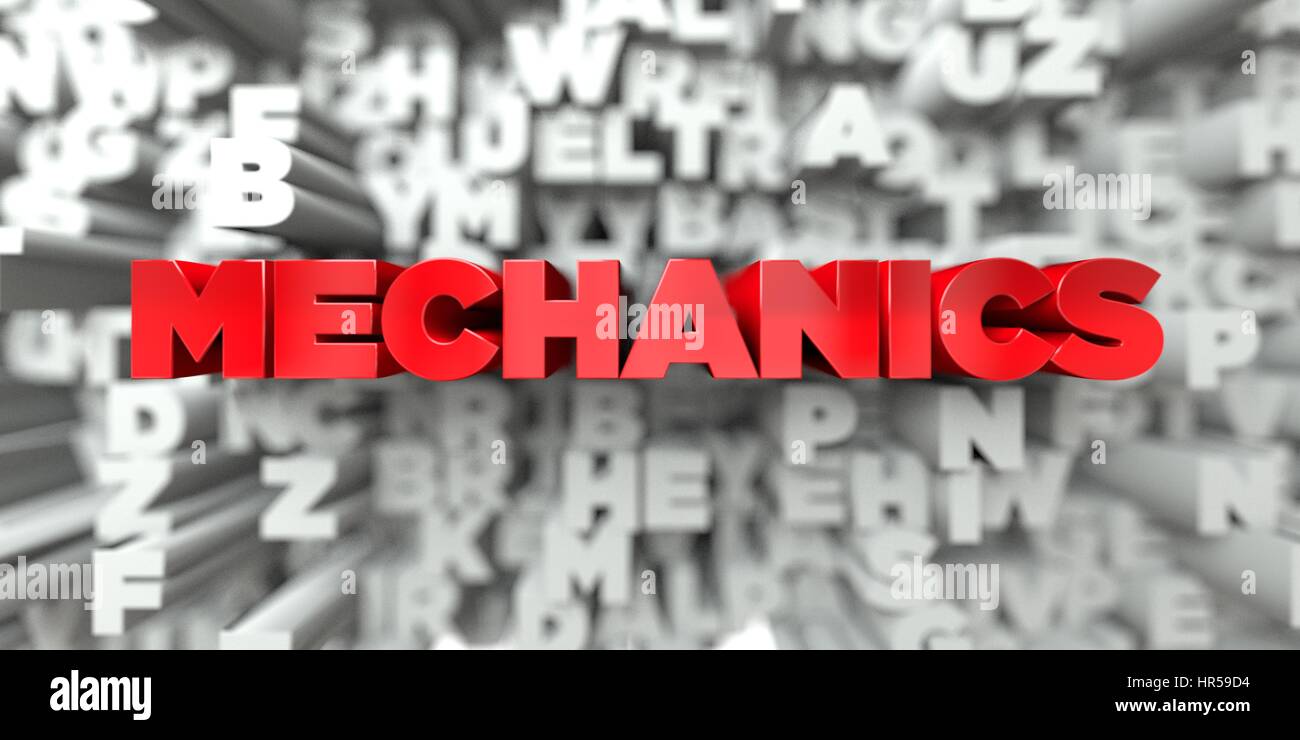 MECHANICS - Red text on typography background - 3D rendered royalty ...