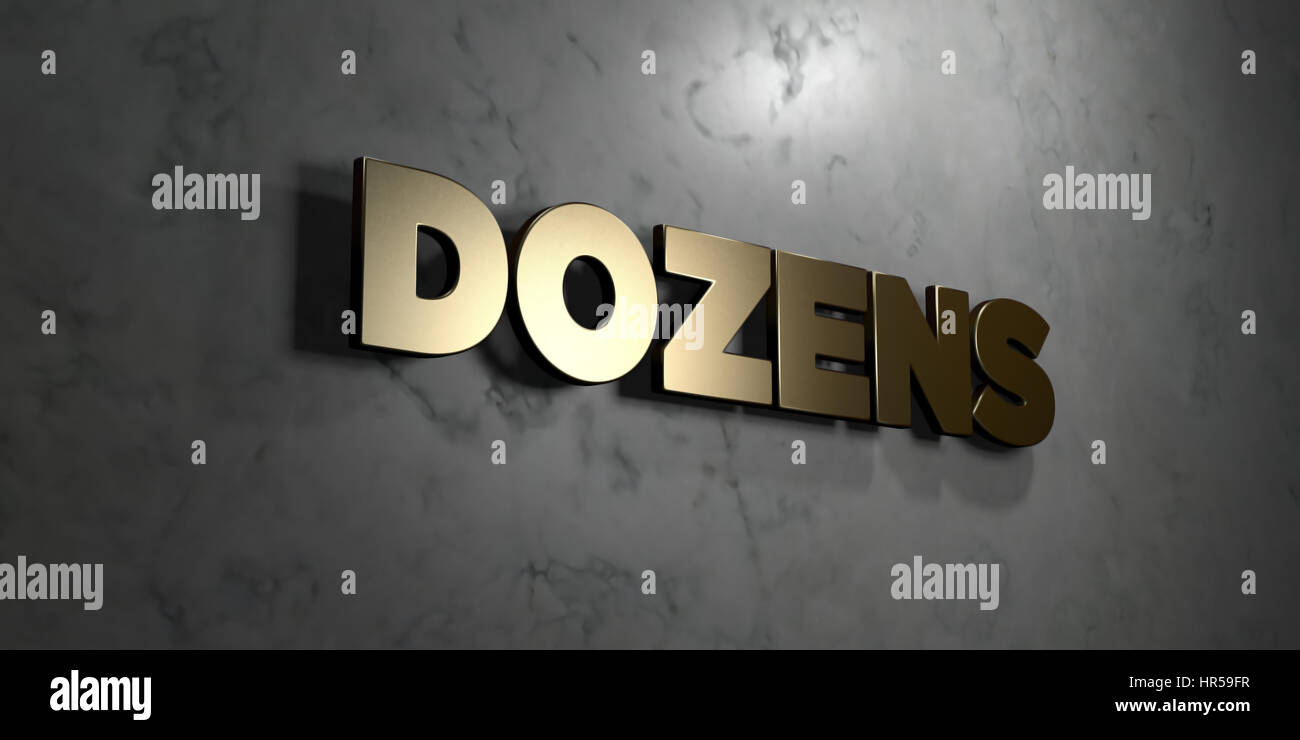 Dozens - Gold sign mounted on glossy marble wall - 3D rendered royalty ...