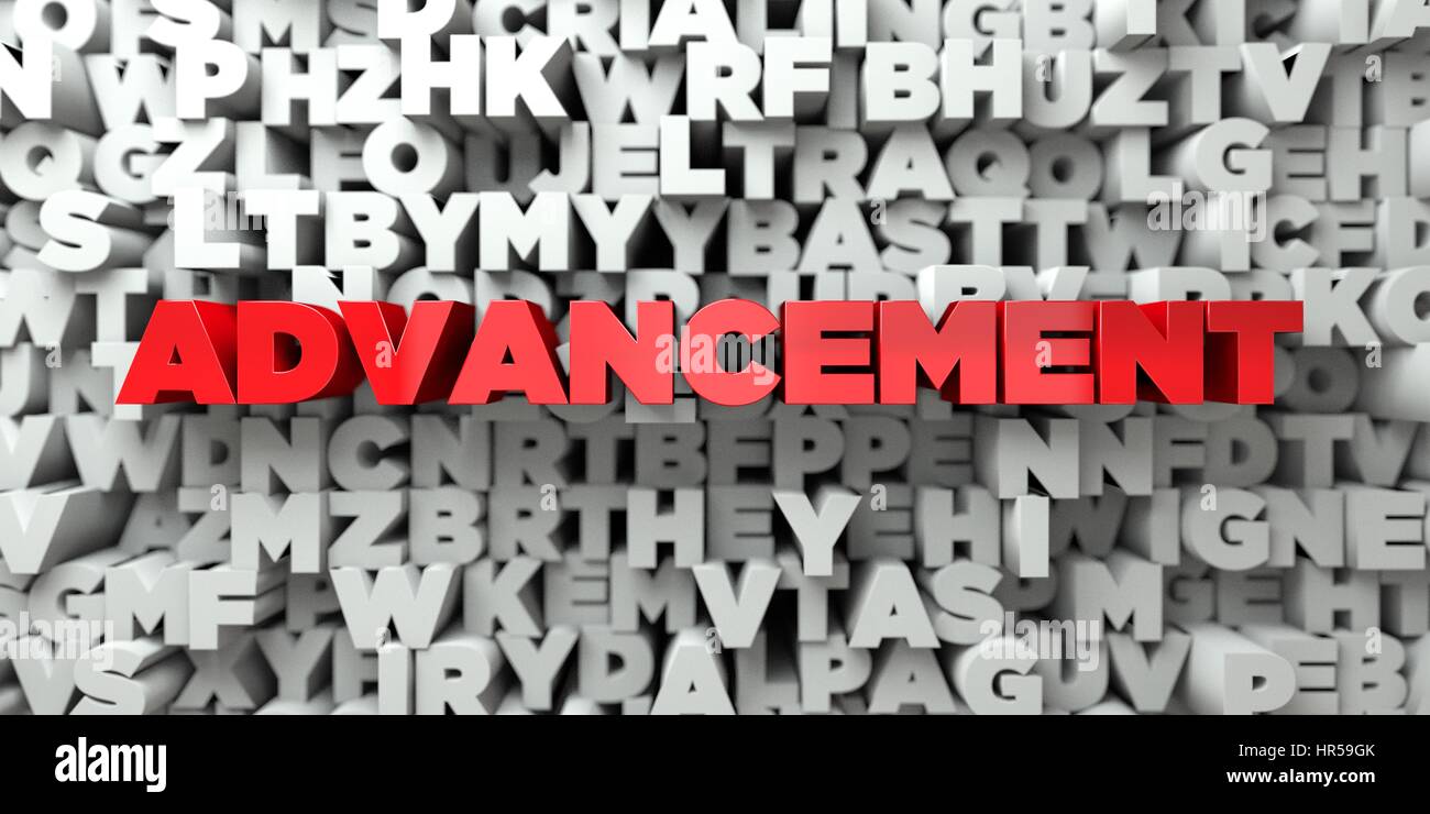 ADVANCEMENT - Red text on typography background - 3D rendered royalty ...