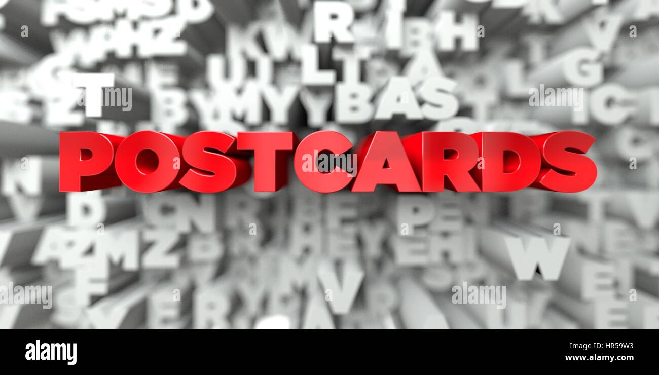 POSTCARDS - Red text on typography background - 3D rendered royalty ...