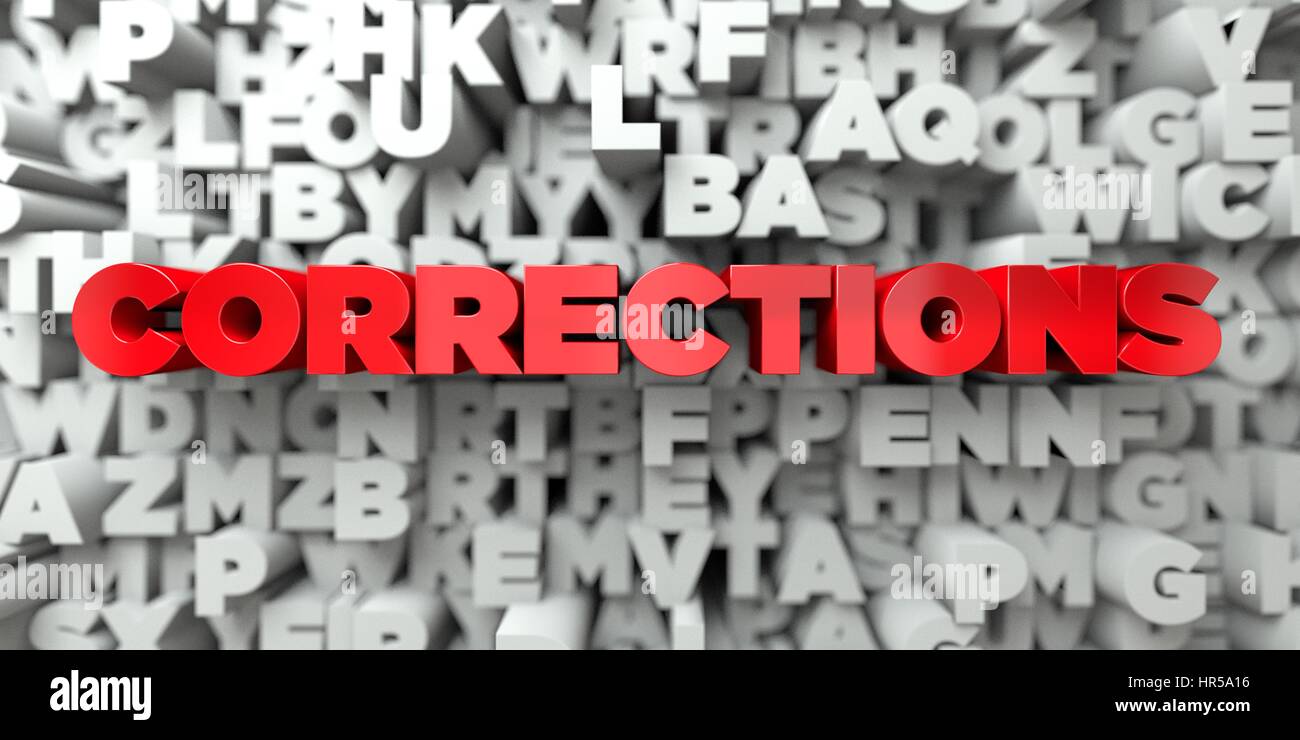 CORRECTIONS - Red text on typography background - 3D rendered royalty ...