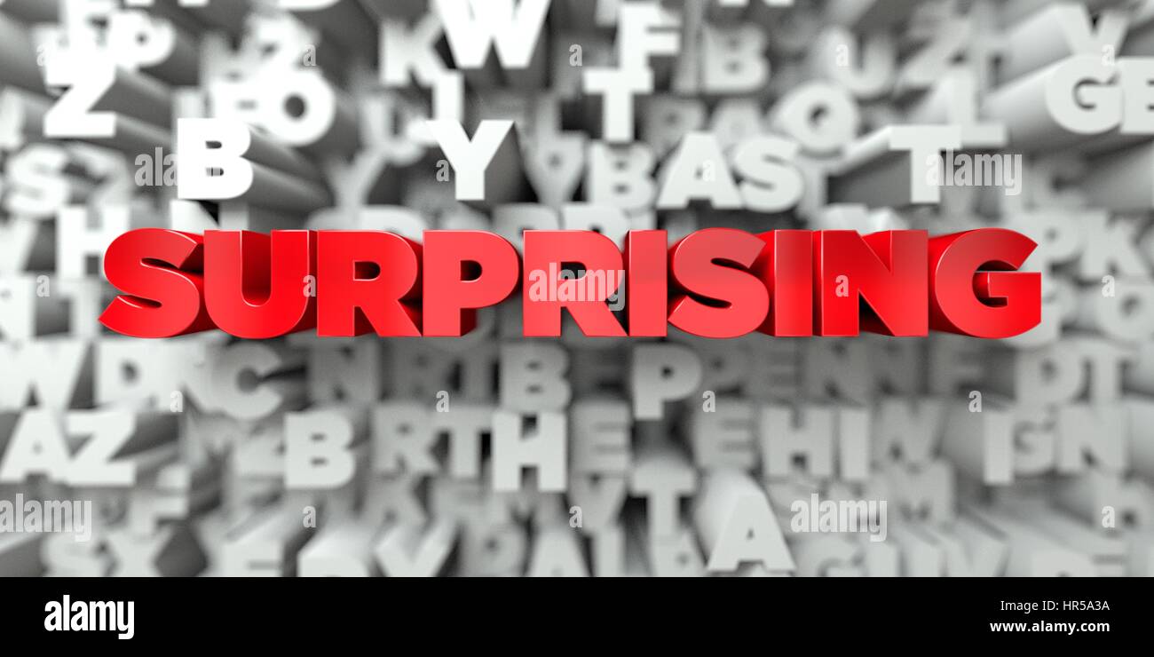 SURPRISING - Red text on typography background - 3D rendered royalty ...