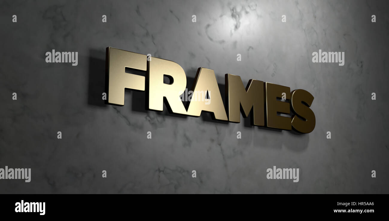 Frames - Gold sign mounted on glossy marble wall - 3D rendered royalty ...