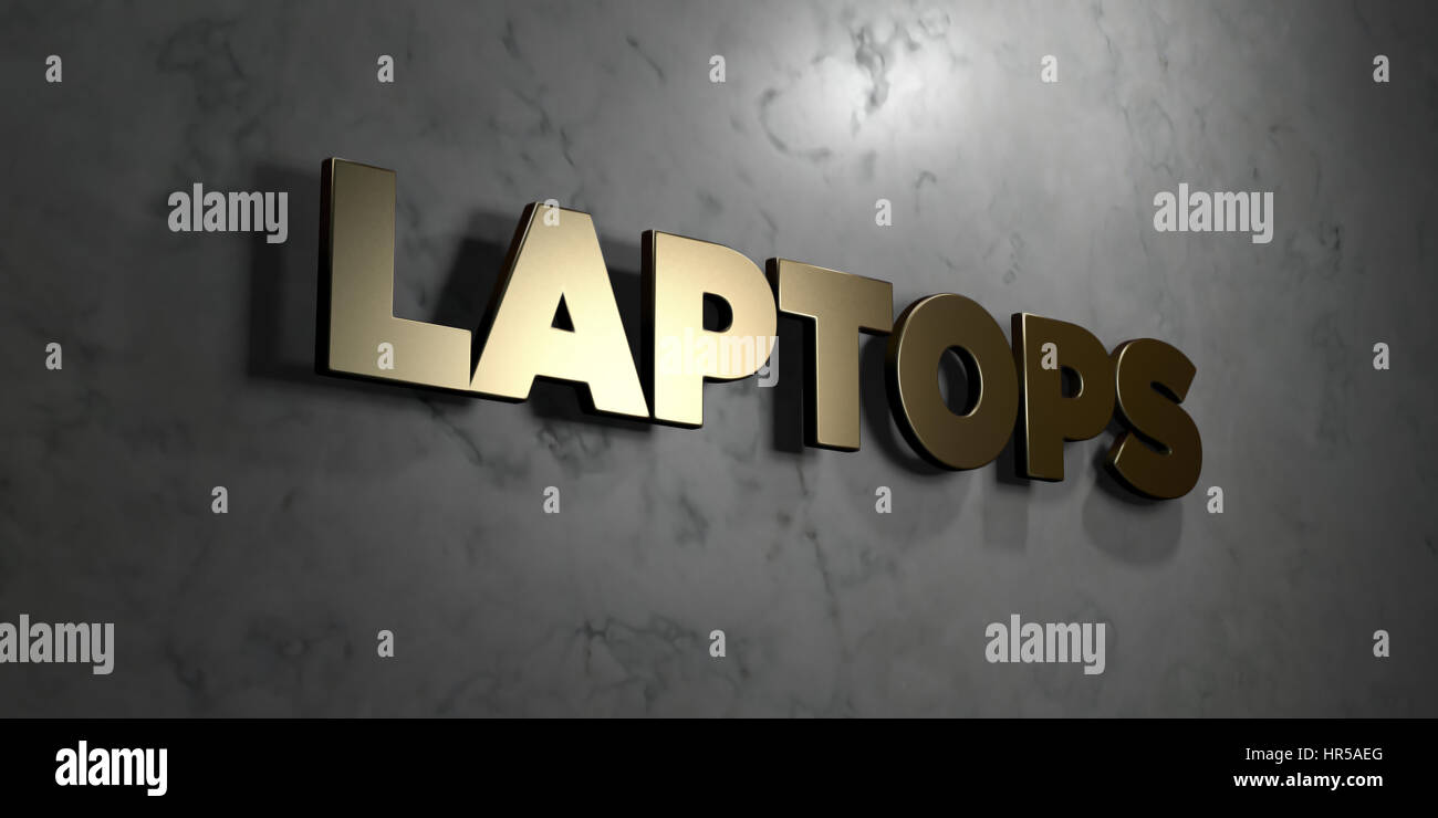 Laptops - Gold sign mounted on glossy marble wall - 3D rendered royalty ...