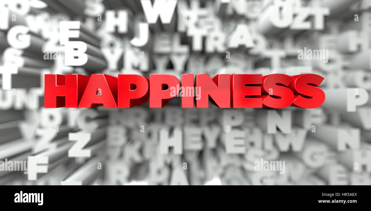 HAPPINESS - Red text on typography background - 3D rendered royalty ...
