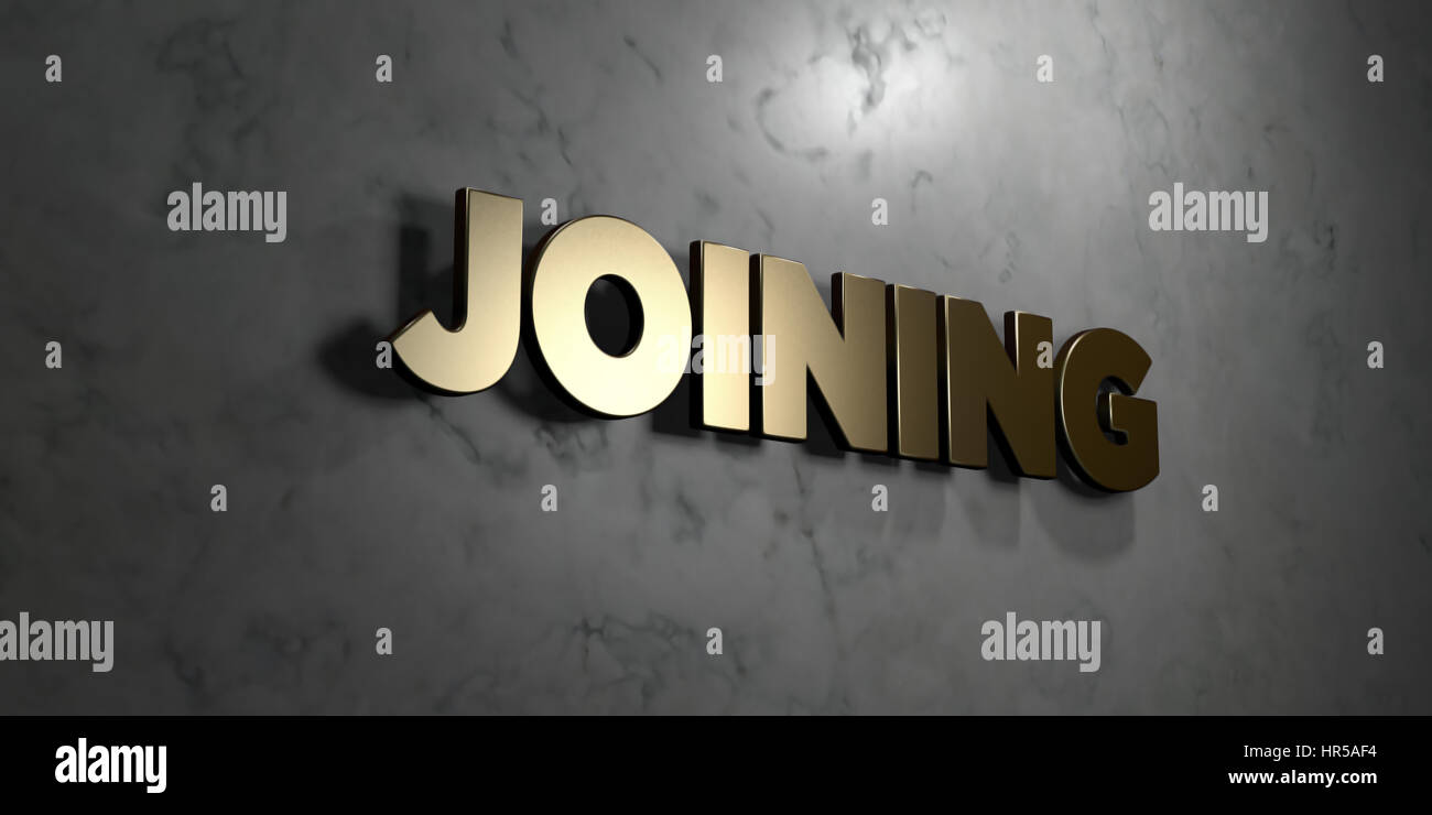 Joining - Gold sign mounted on glossy marble wall - 3D rendered royalty ...