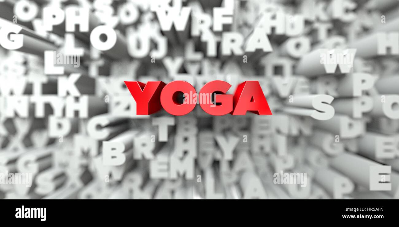 YOGA - Red text on typography background - 3D rendered royalty free ...