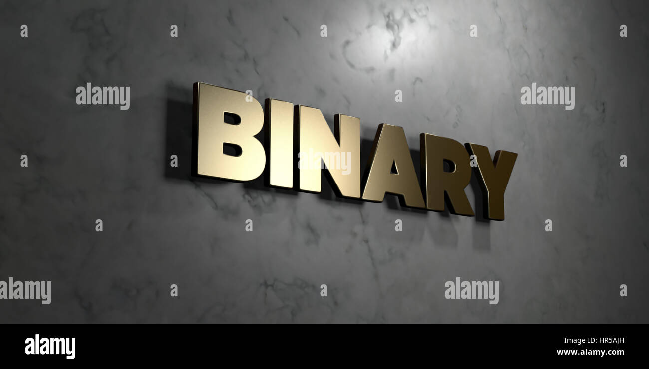 Binary - Gold sign mounted on glossy marble wall - 3D rendered royalty ...